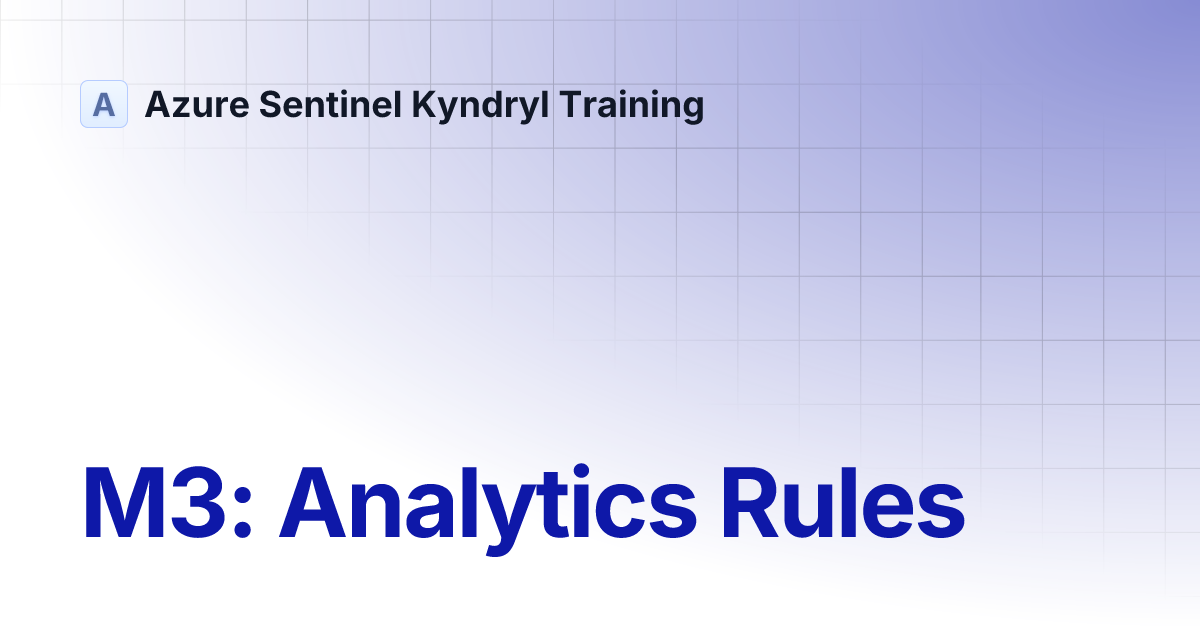 M3: Analytics Rules | Azure Sentinel Kyndryl Training